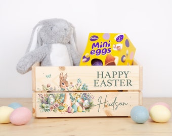 Personalised Pink Easter Bunny Crate, Wooden Easter Crate, Easter Gifts, Easter Basket Hamper ...