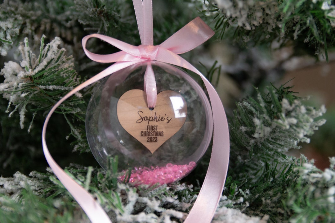 Personalised First Christmas Engraved Charm Bauble Acrylic I Christmas ...