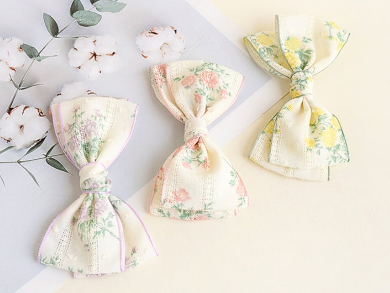 Floral Toile Hair Bow, Fabric Hair Bow for Girls on Clip, Flower Girl ...