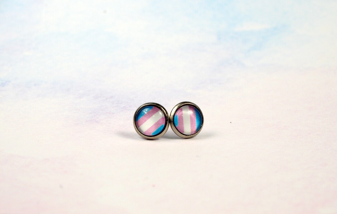 Trans Pride Flag Earring Studs ~ Handmade Stainless Steel LGBT Glass ...
