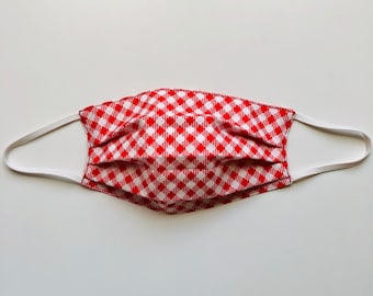 Large Gingham Buffalo Check Red and Black Cotton Face Mask reversible ...