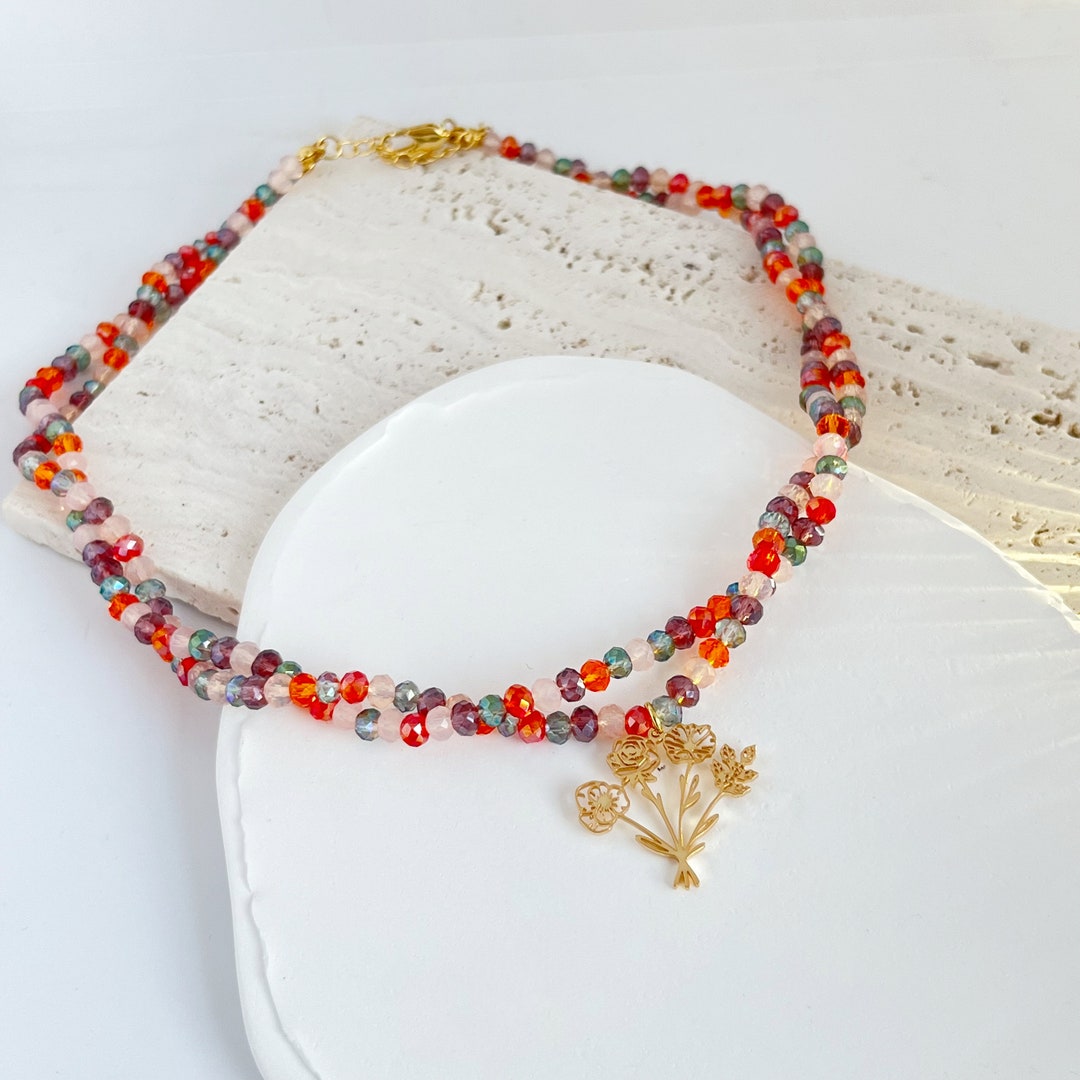 Multiple Birth Flower Jewelry, Bouquet Necklace With Birth Flower ...