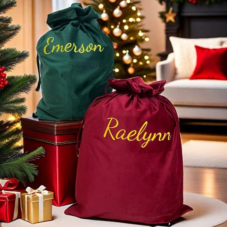 Personalized Velvet Santa Sack: Christmas Eve Gift Bag - Etsy