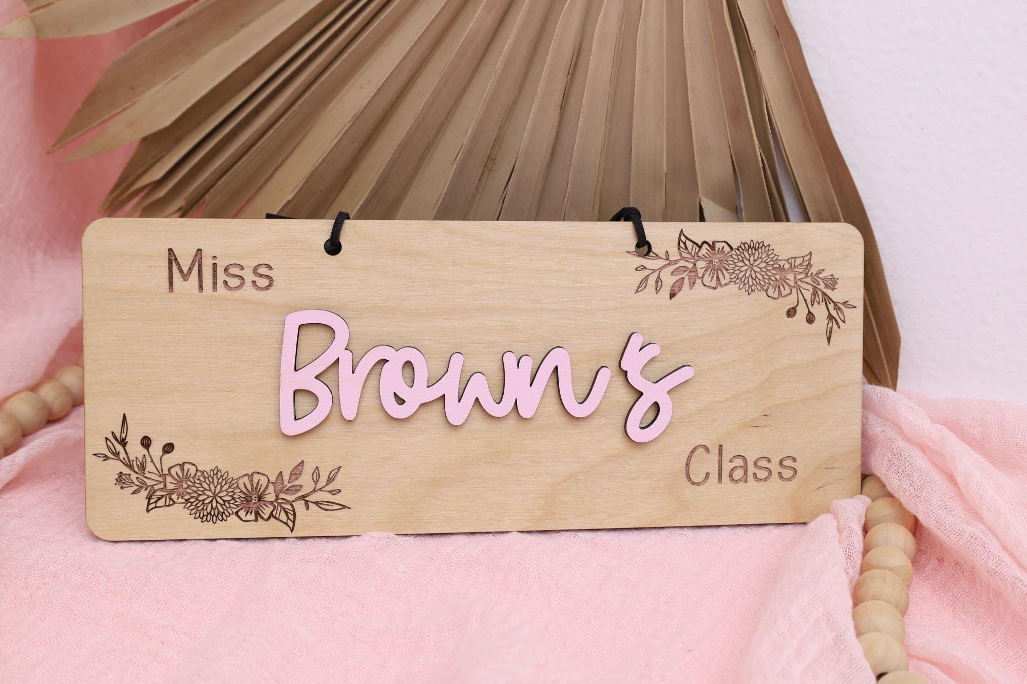 Custom Teacher Classroom Door Sign: Engraved Floral Wood Plaque - Etsy