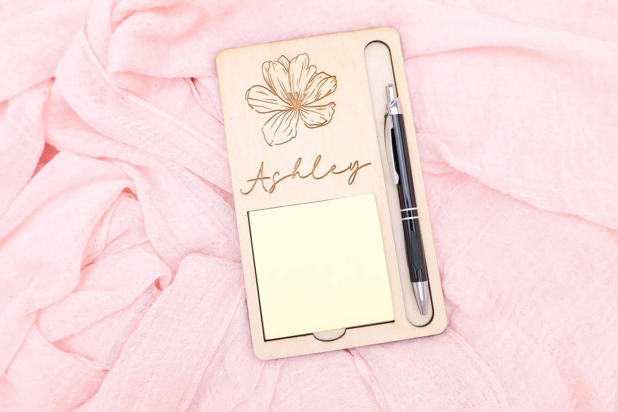 Personalized Floral Post-it Note Holder: Engraved Wood Desk Organizer ...