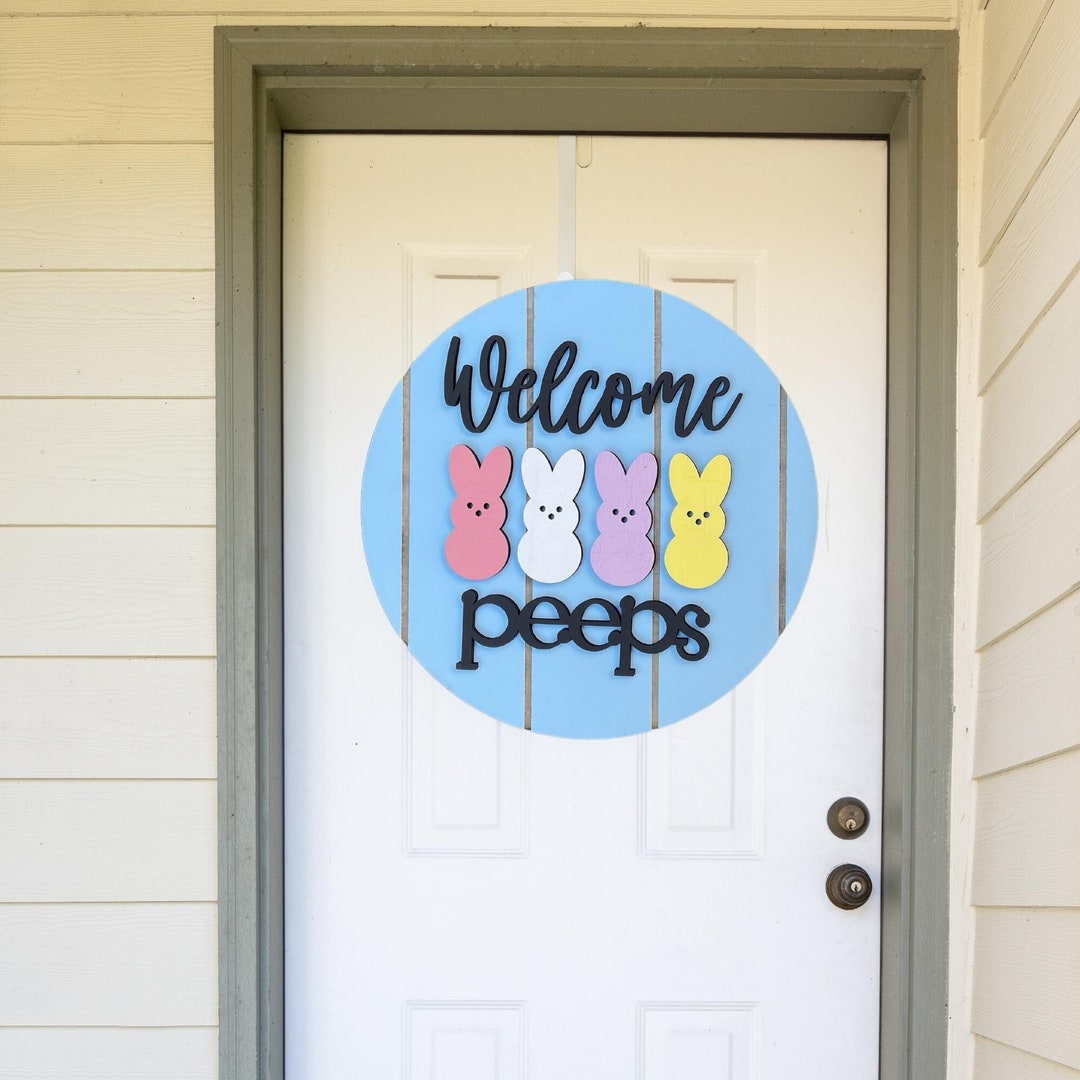 Welcome Peeps Easter Door Sign: Spring Bunny Decor - Etsy