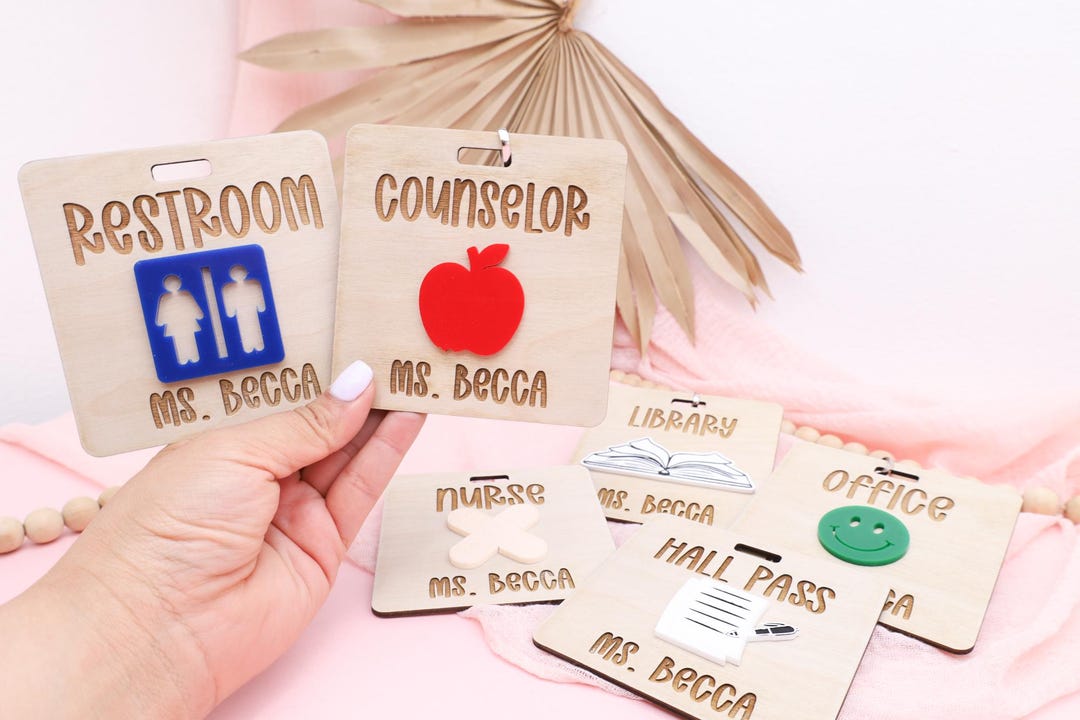 Teacher Hall Pass Set,personalized Wood Passes for Restroom,nurse ...