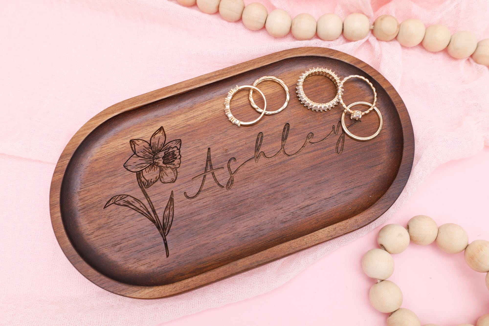 Birth Flower Tray,birthday Gift,custom Jewelry Tray,floral Catchall ...