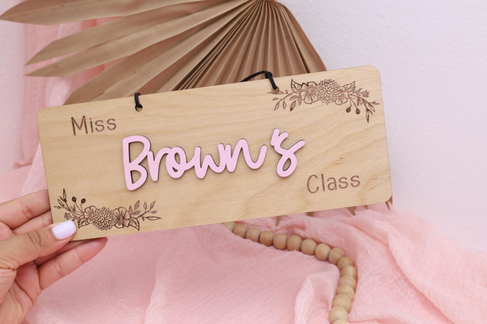 Custom Teacher Classroom Door Sign: Engraved Floral Wood Plaque - Etsy