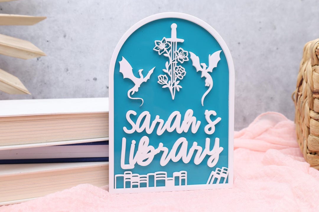 Fantasy Library Sign: Dragon Book Nook Decor, Personalized Reading Room ...