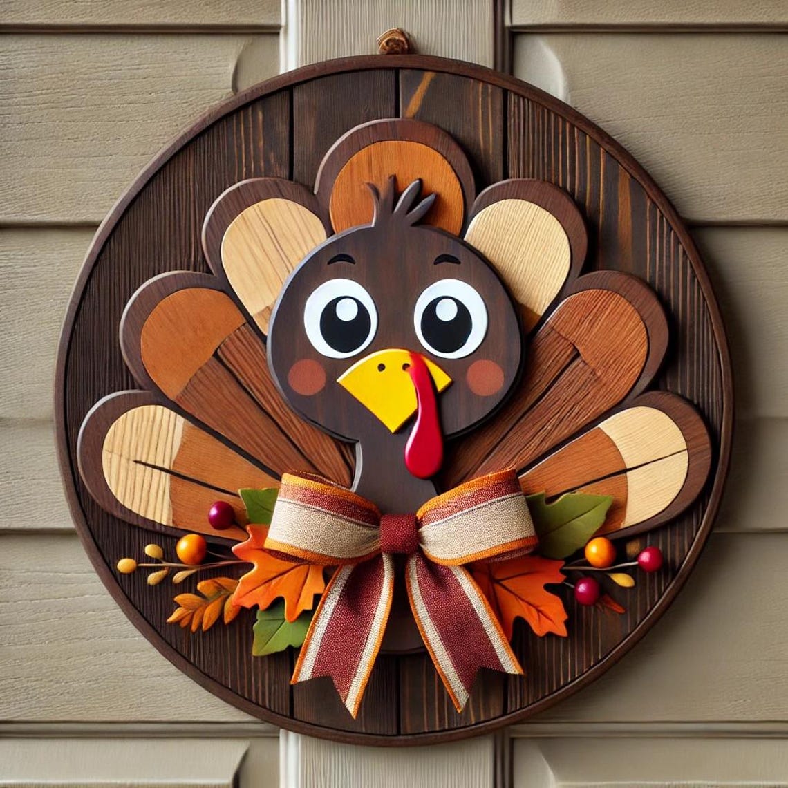 Thanksgiving Turkey Door Wreath | Rustic Dark Walnut Wood Fall Decor ...