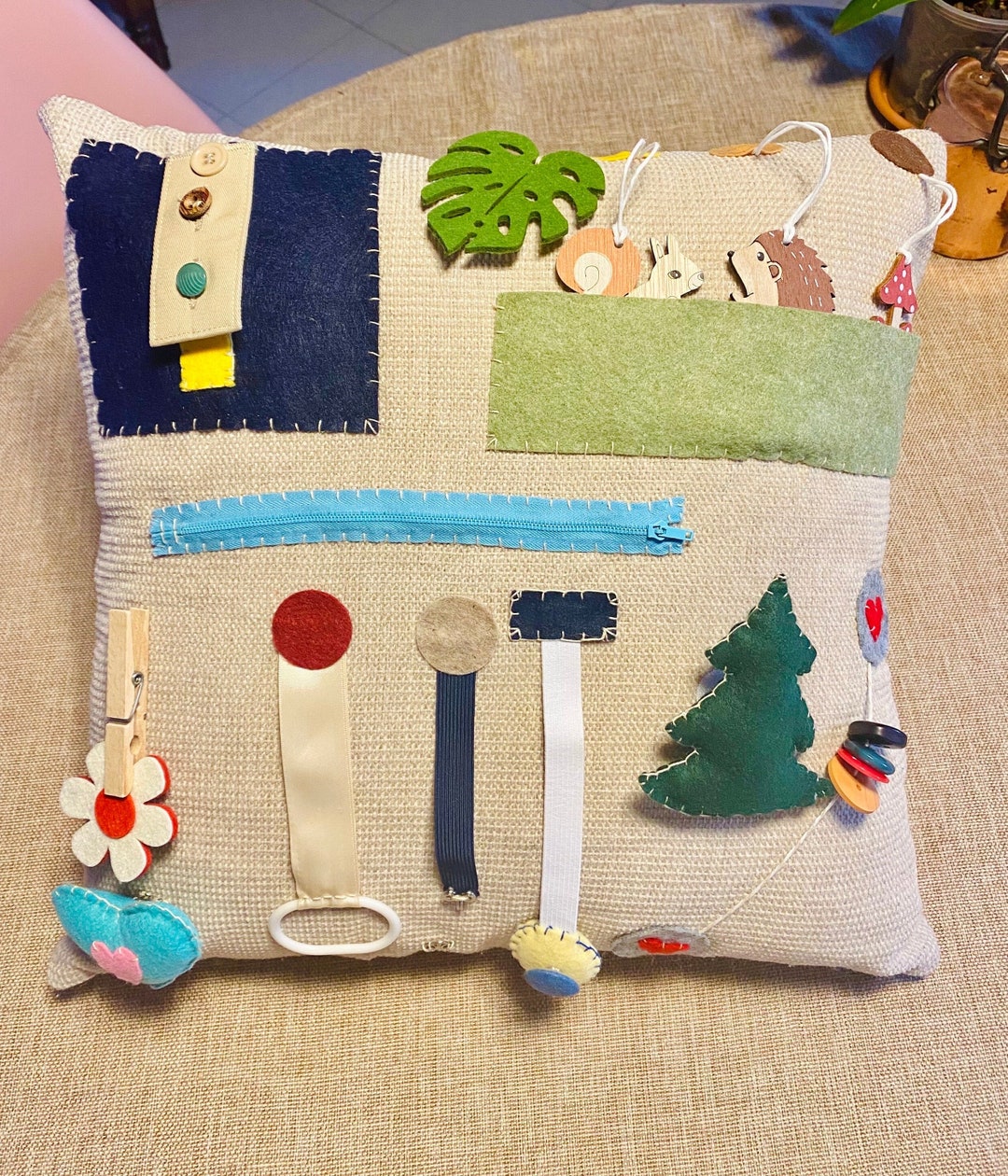 Montessori Sensory Tactile Pillow Interactive Activity Book Quiet Book ...