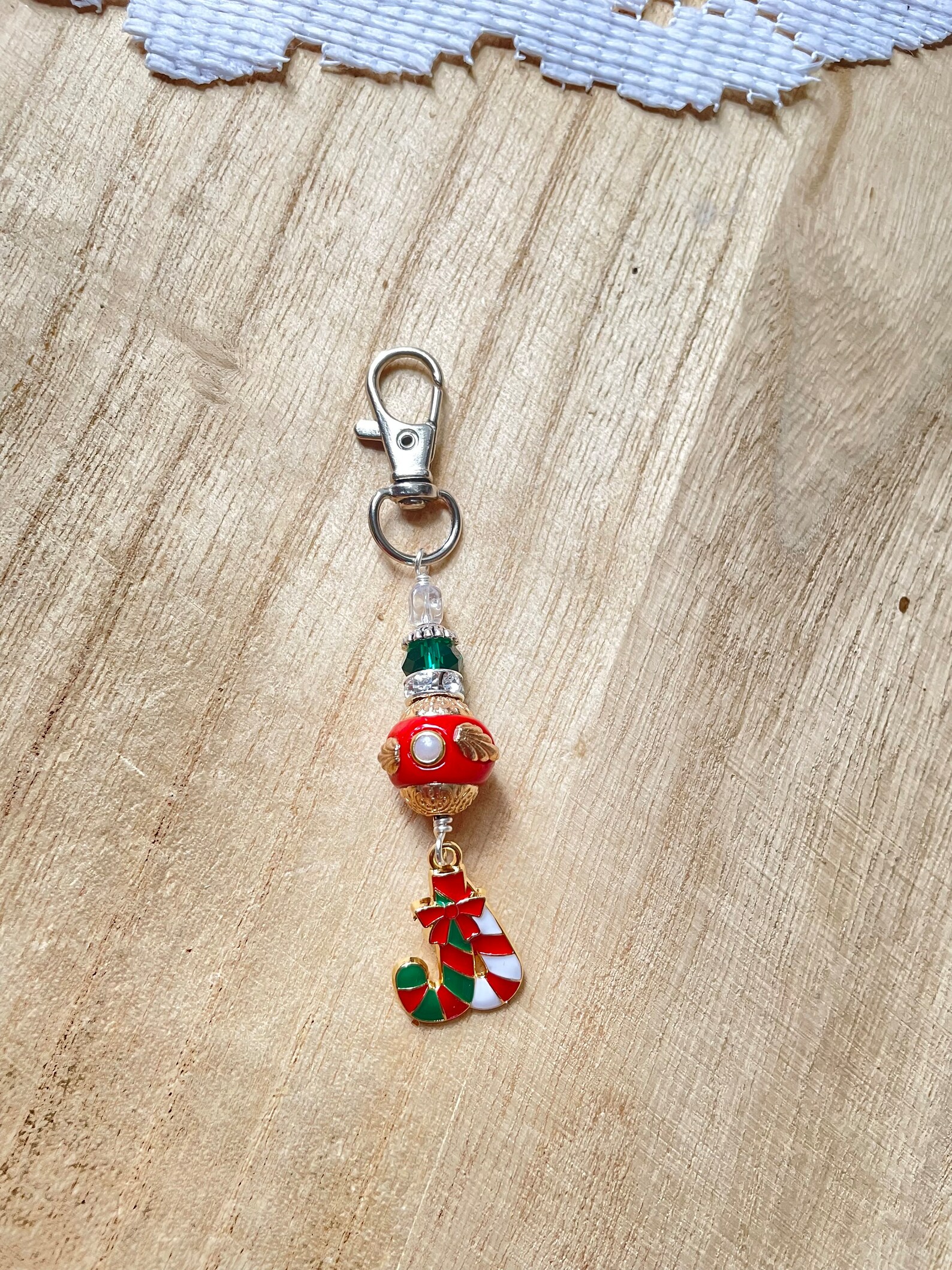 Beaded Christmas Charm, Holiday Keychain, Festive Purse Accessory - Etsy