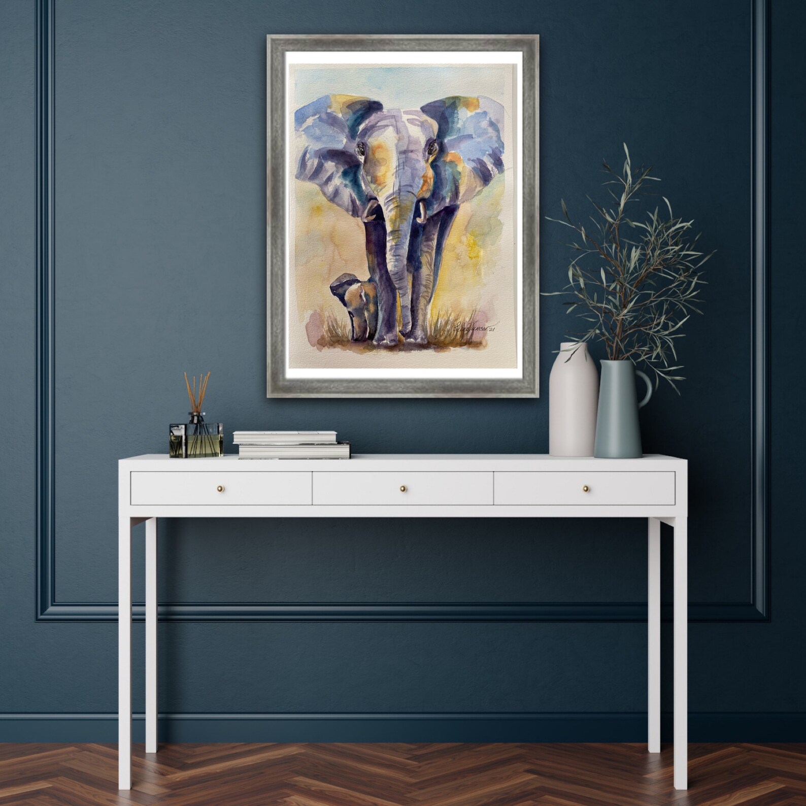 Elephant Family Portrait ORIGINAL Painting African Mom & Baby ...