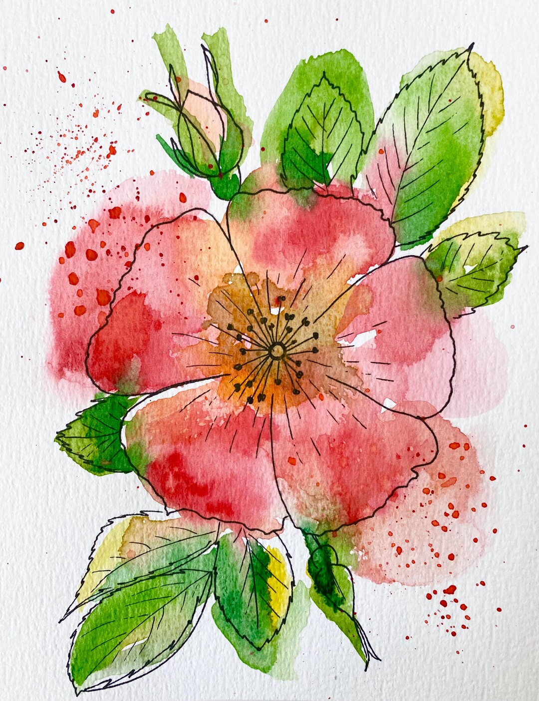 Red Flower PAINTING ORIGINAL Poppy Watercolor Illustration Sketch ...