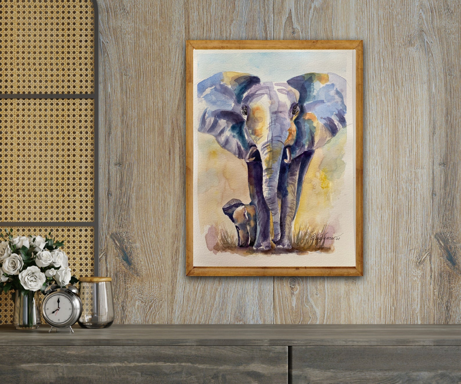 Elephant Family Portrait ORIGINAL Painting African Mom & Baby ...