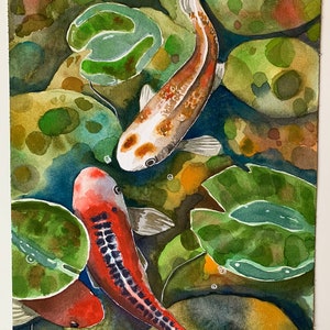Koi Fish ORIGINAL Painting Watercolor, Japanese Art (12x9) Unframed, by ...