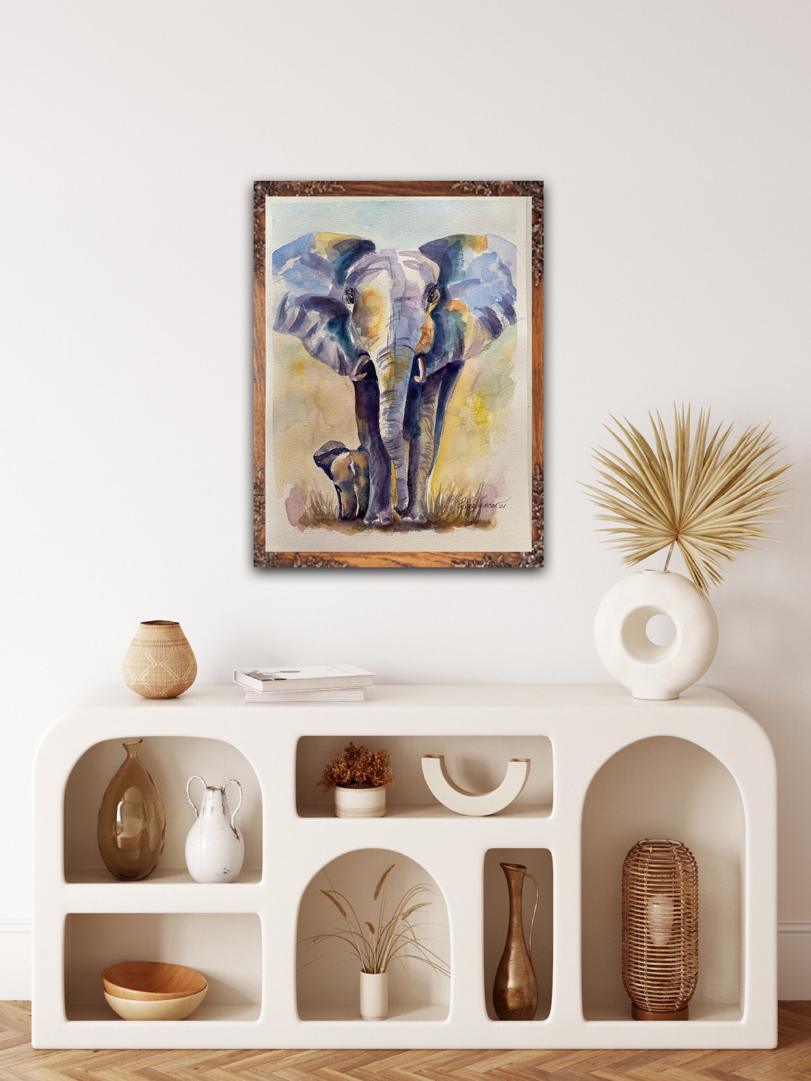 Elephant Family Portrait ORIGINAL Painting African Mom & Baby ...