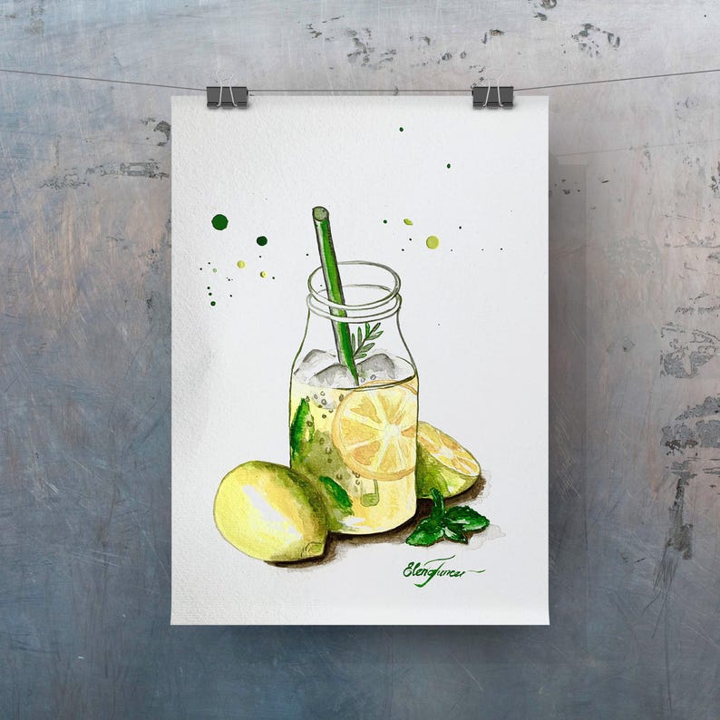 Lemonade ORIGINAL Painting: Still Life Kitchen Wall Art (12x8) Unframed ...