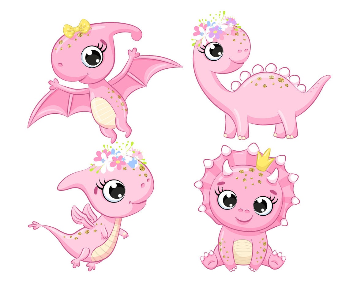 Cute Baby Dinosaur Clipart PNG EPS Dino girl party. | Etsy