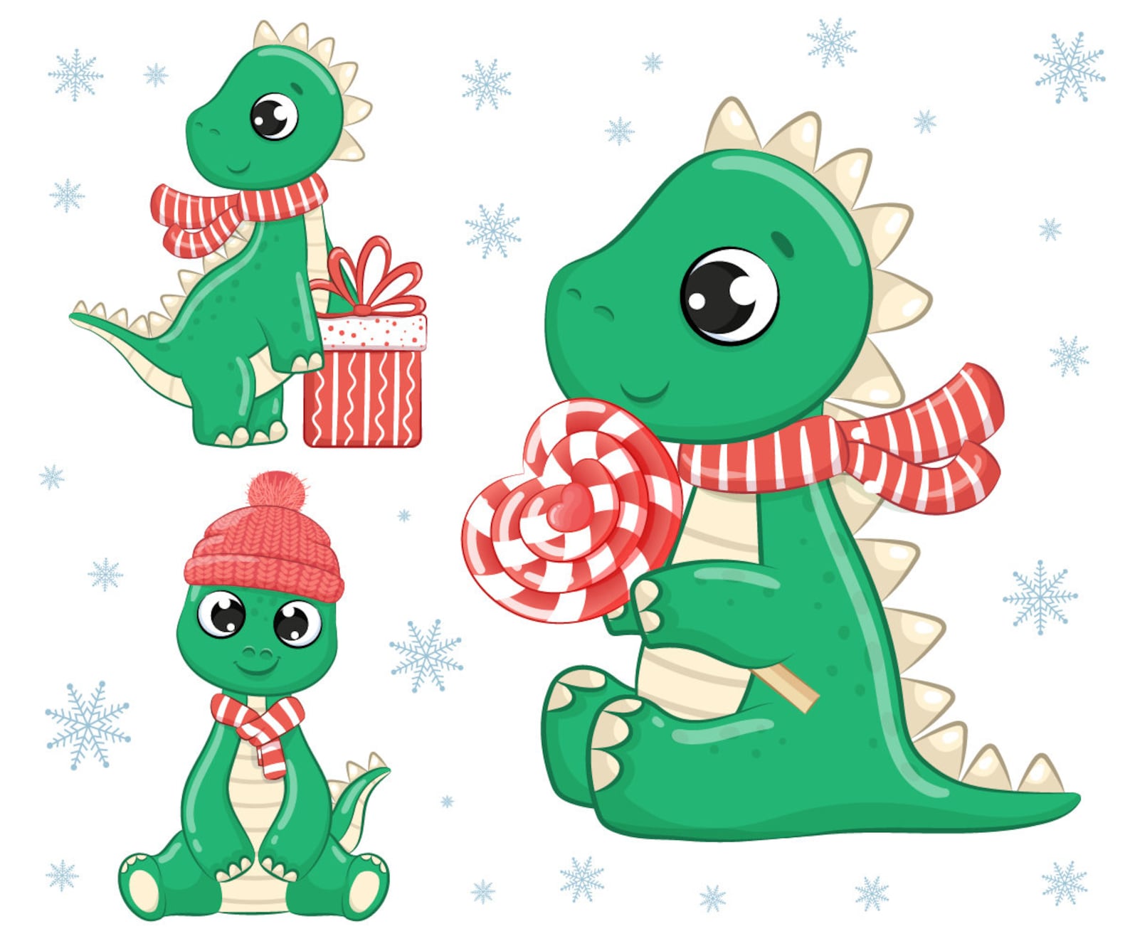 Christmas PNG Cute Baby Dinosaur Clipart New Year Clipart | Etsy