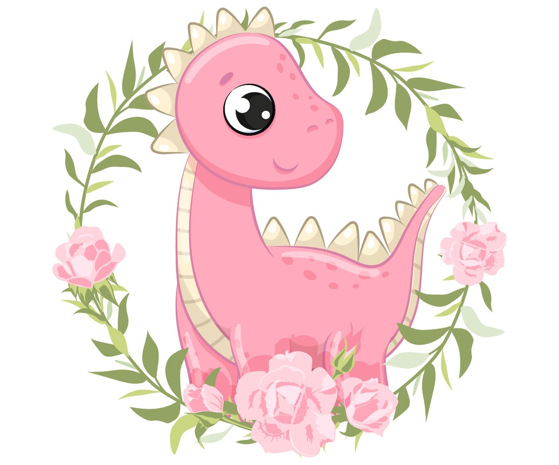 Cute Baby Dinosaur Clipart PNG EPS Dino girl party. | Etsy