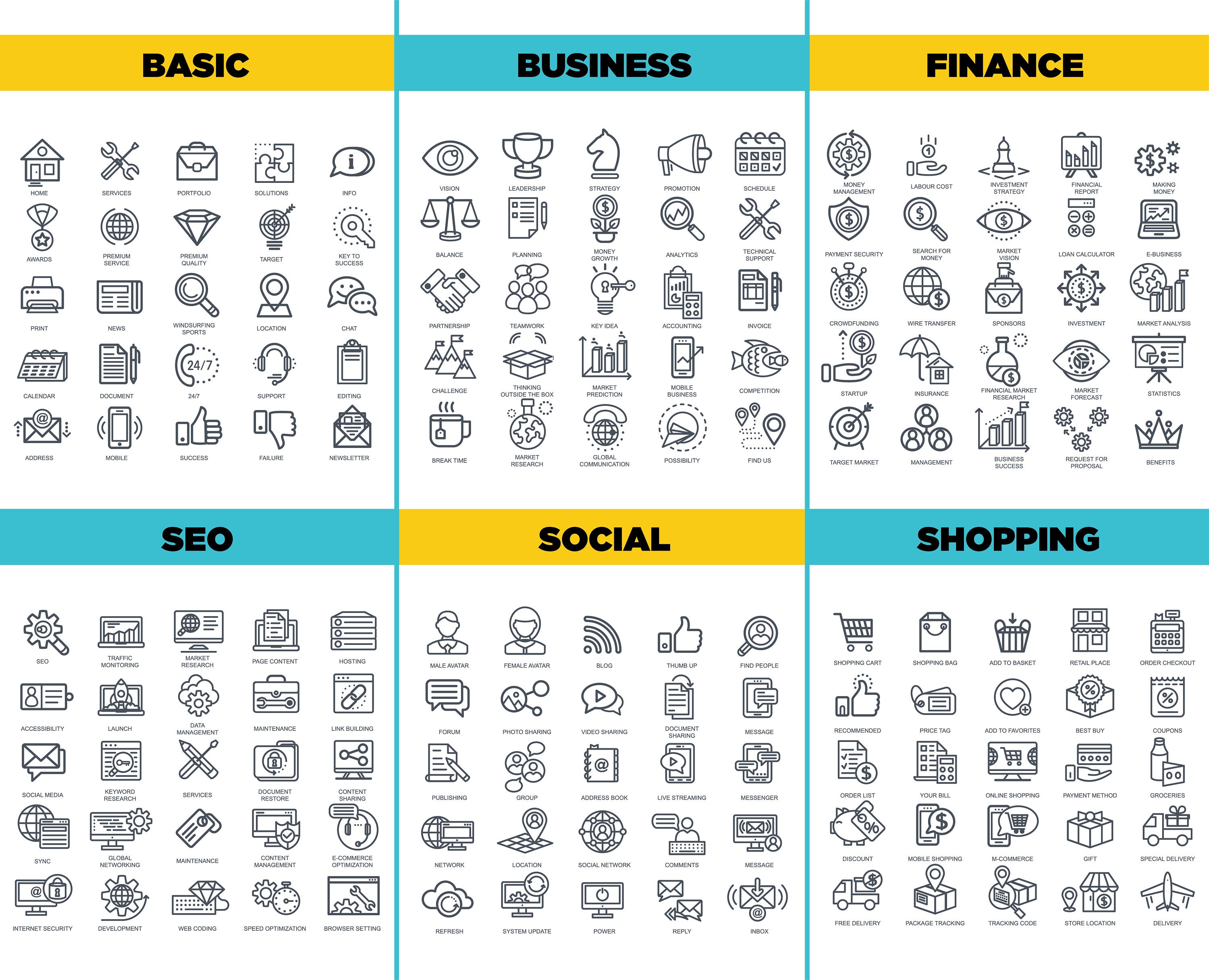 SVG Icons Bundle - 500+ Icons - Business Icons, Social Icons, Editable ...