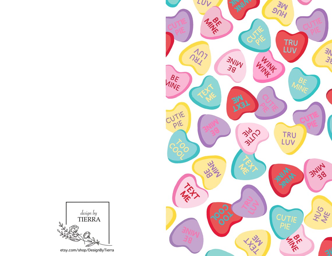 Candy Hearts Printable PDF Valentine's Day Card - Etsy