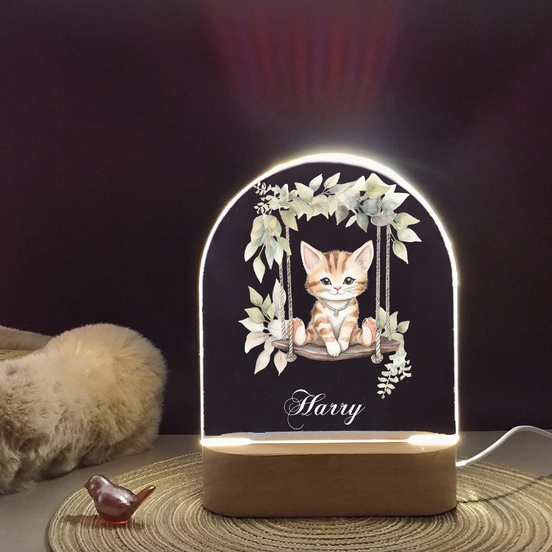 Cat Night Lights for Personalized Baby Gift, Cat on the Swing Night ...