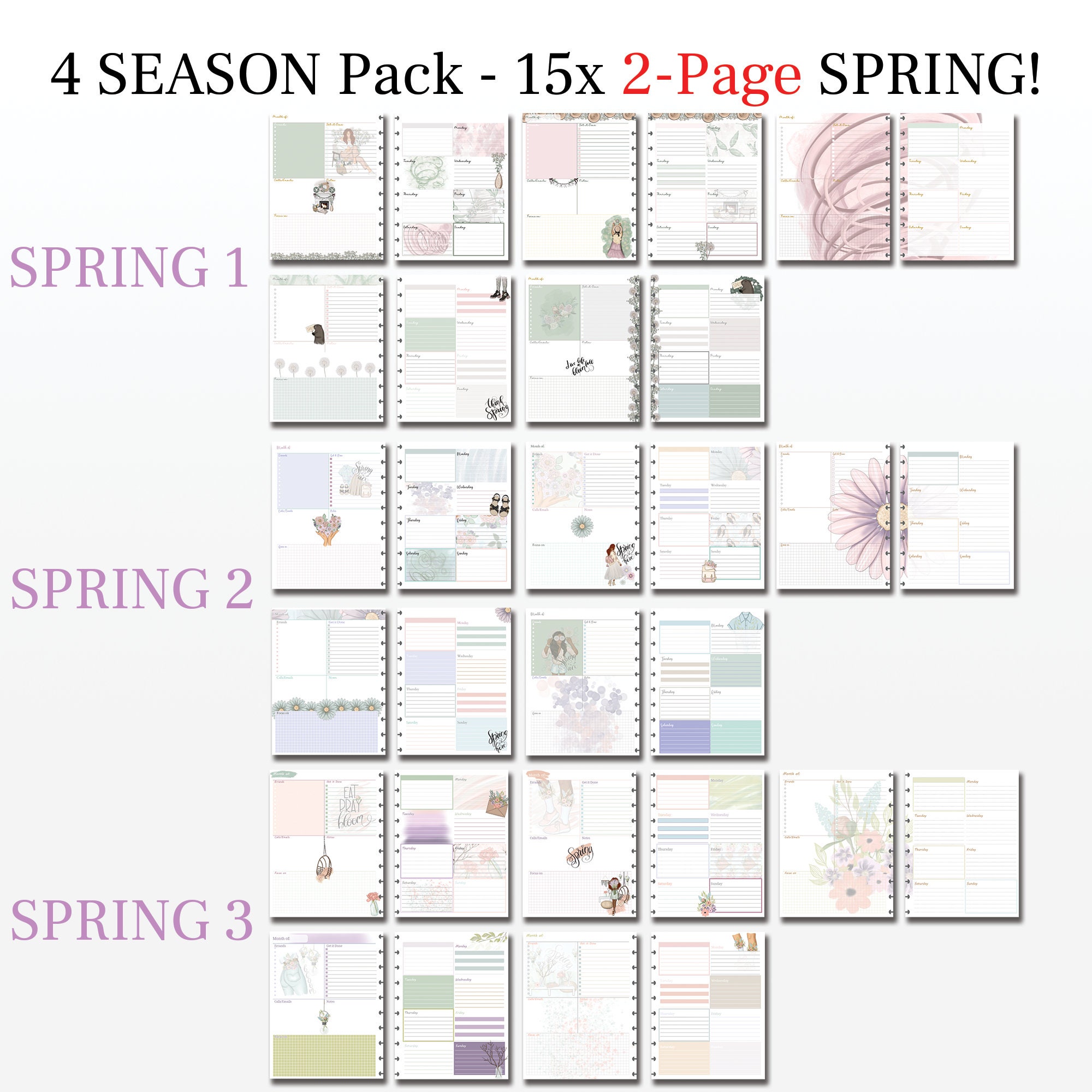 Undated Weekly and Daily MIX Planner BUNDLE, 4 Seasons Pack for Happy ...