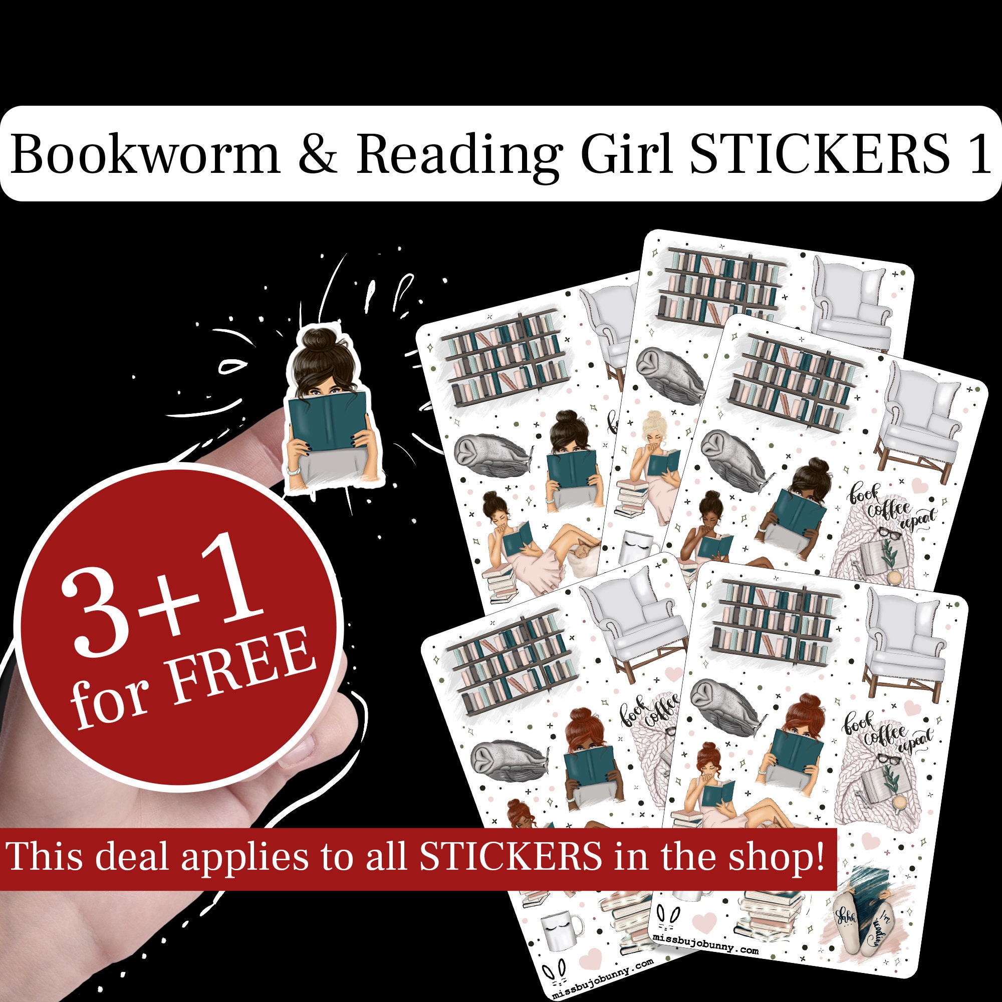 BOOKWORM Stickers Book Girl Planner Stickers Books Stickers - Etsy
