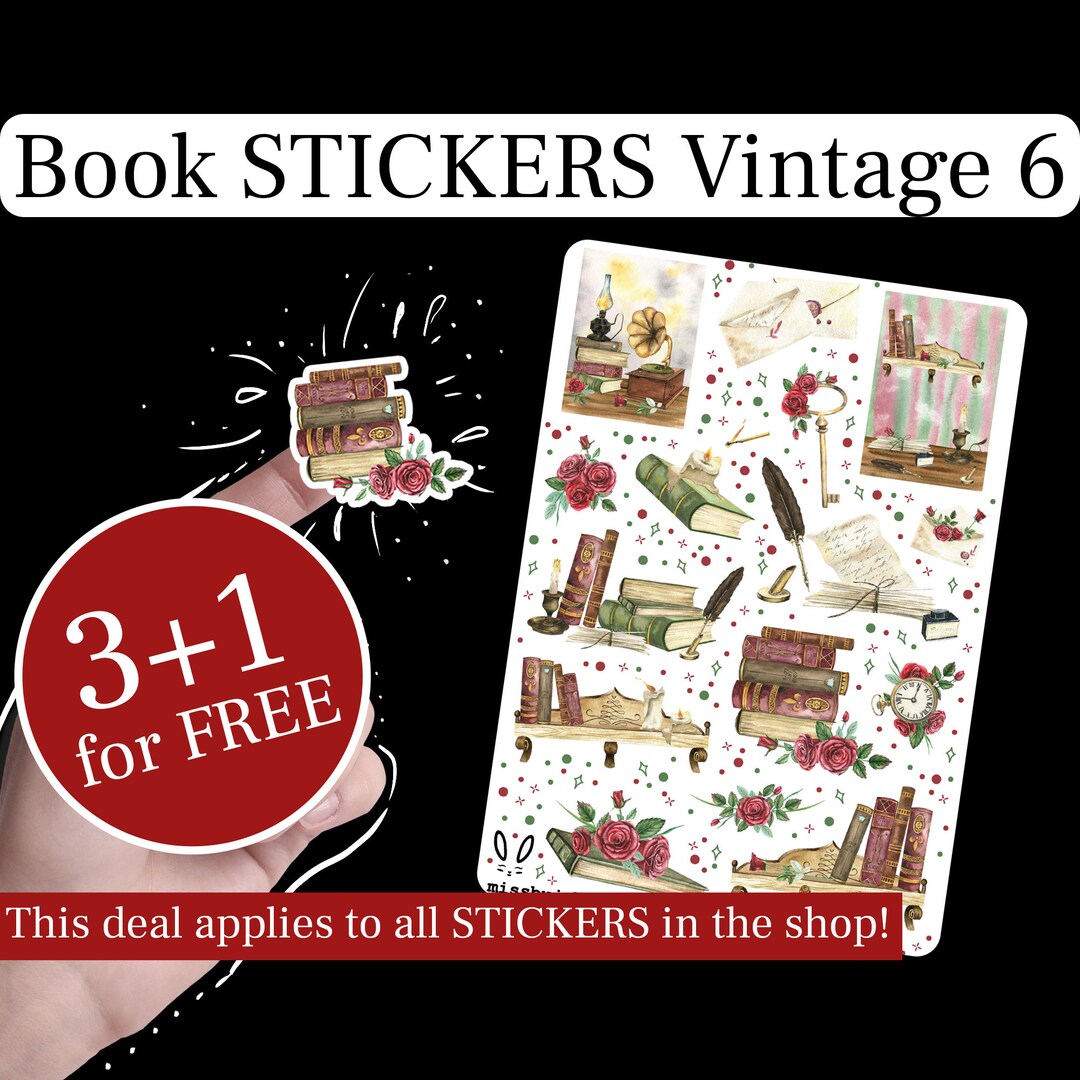 BOOK Stickers 6 Vintage, Bookworm Sticker, Kindle Stickers, Booktok ...