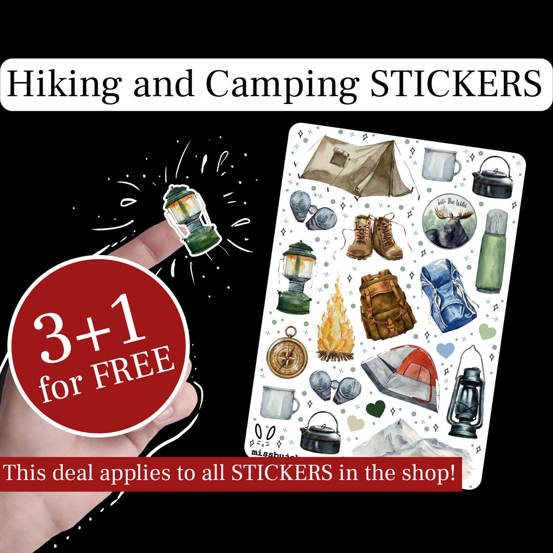 HIKING & CAMPING Stickers, Watercolor Bullet Journal Stickers, Mountain ...