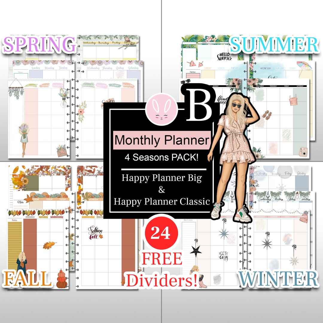 Undated Monthly B Planner BUNDLE, Planner Girl With BLOND HAIR 4 ...