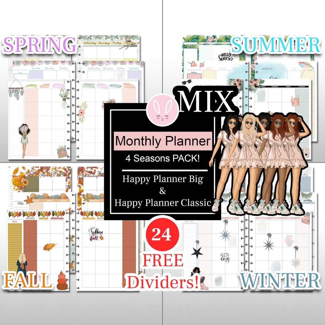 Undated Monthly MIX Planner BUNDLE, 4 Seasons Pack for Happy Planner ...