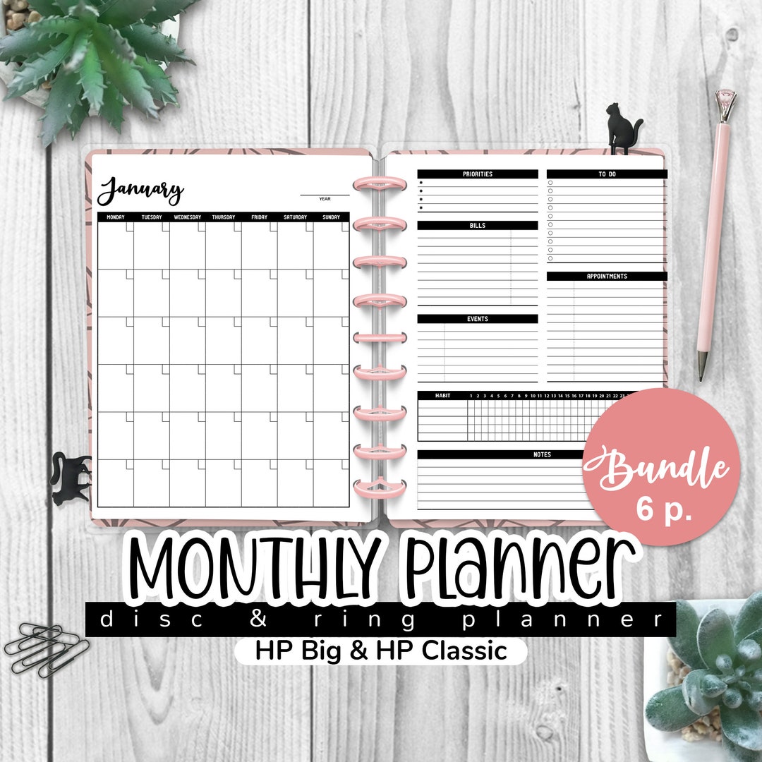 Undated MONTHLY Planner, Happy Planner BIG & Classic, Monthly Log ...