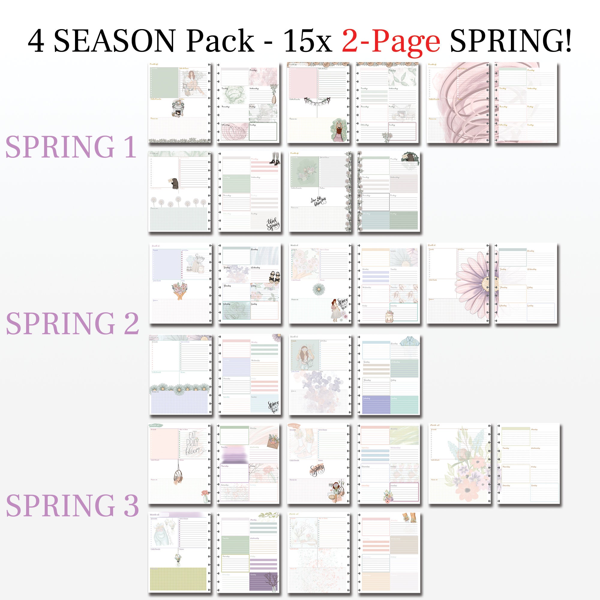 Undated Weekly and Monthly E Planner BUNDLE, 4 Seasons Pack for Happy ...