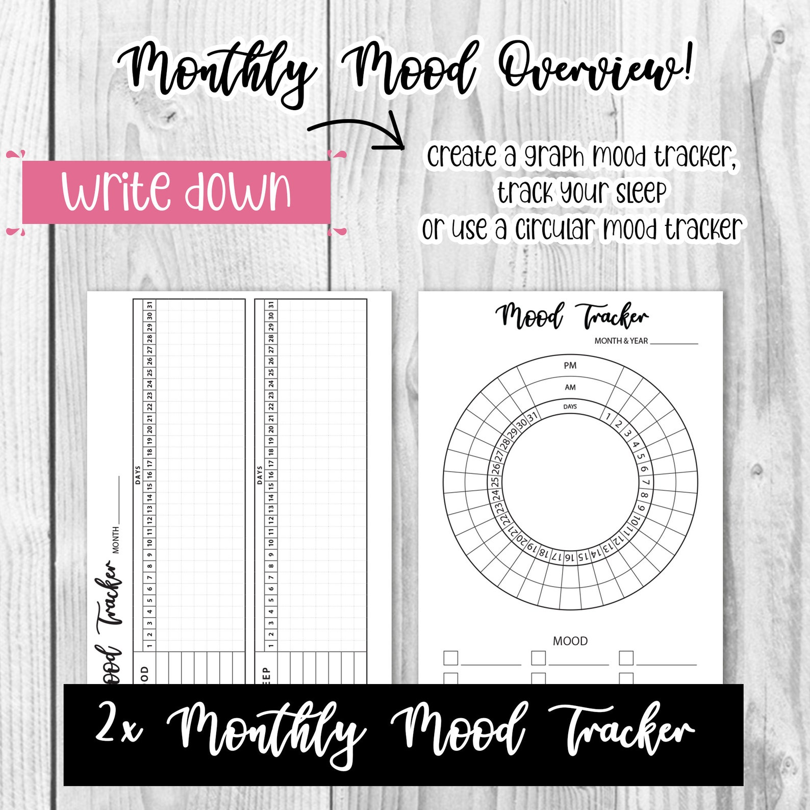 Mood Tracker, Monthly Mood Tracker, Yearly Mood Tracker, Circular Mood ...