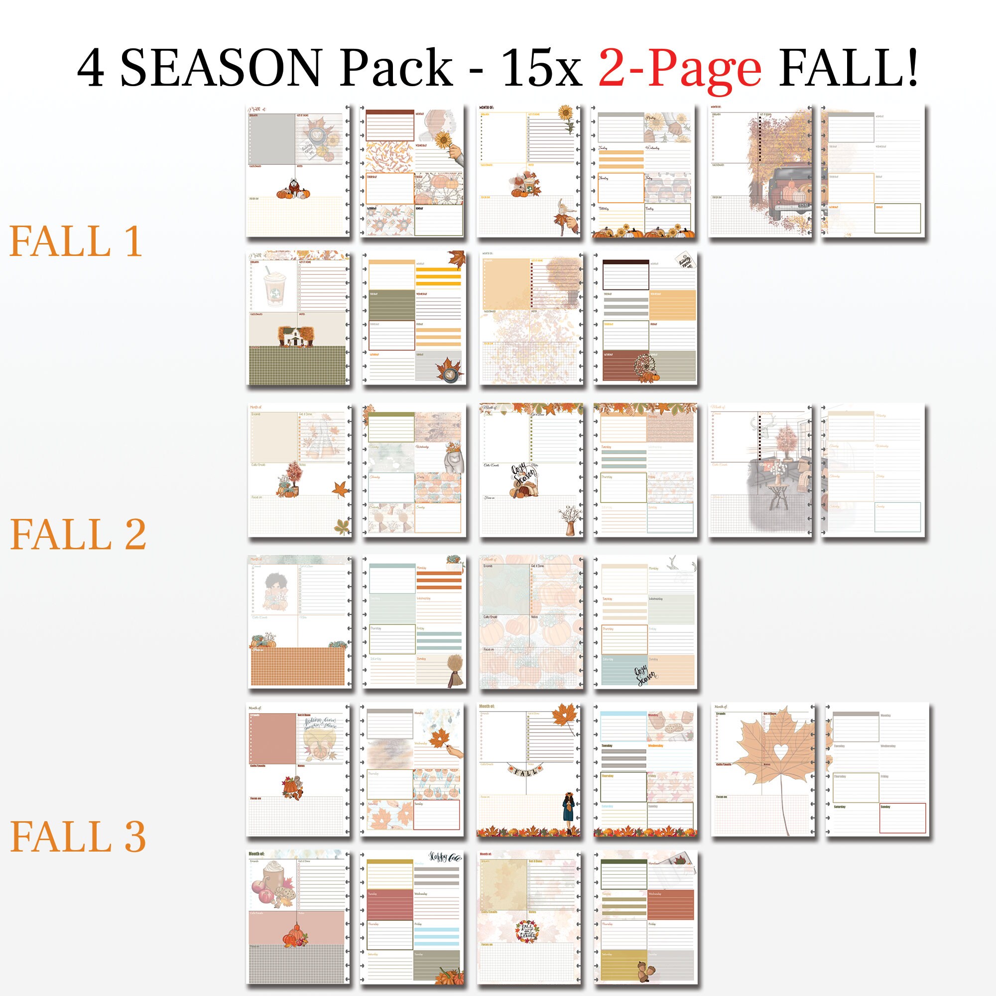 Undated Weekly and Daily MIX Planner BUNDLE, 4 Seasons Pack for Happy ...