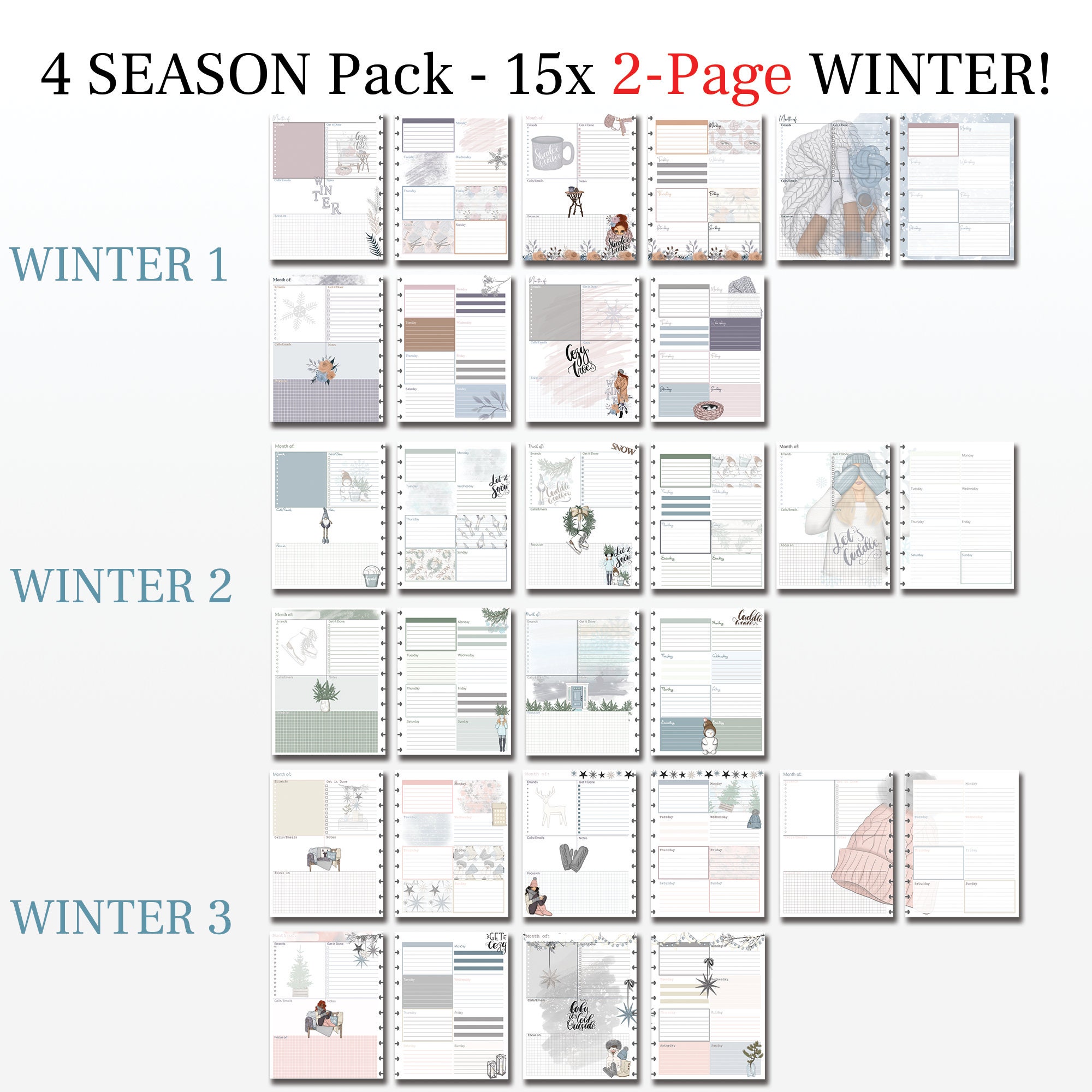 Undated Weekly and Daily MIX Planner BUNDLE, 4 Seasons Pack for Happy ...