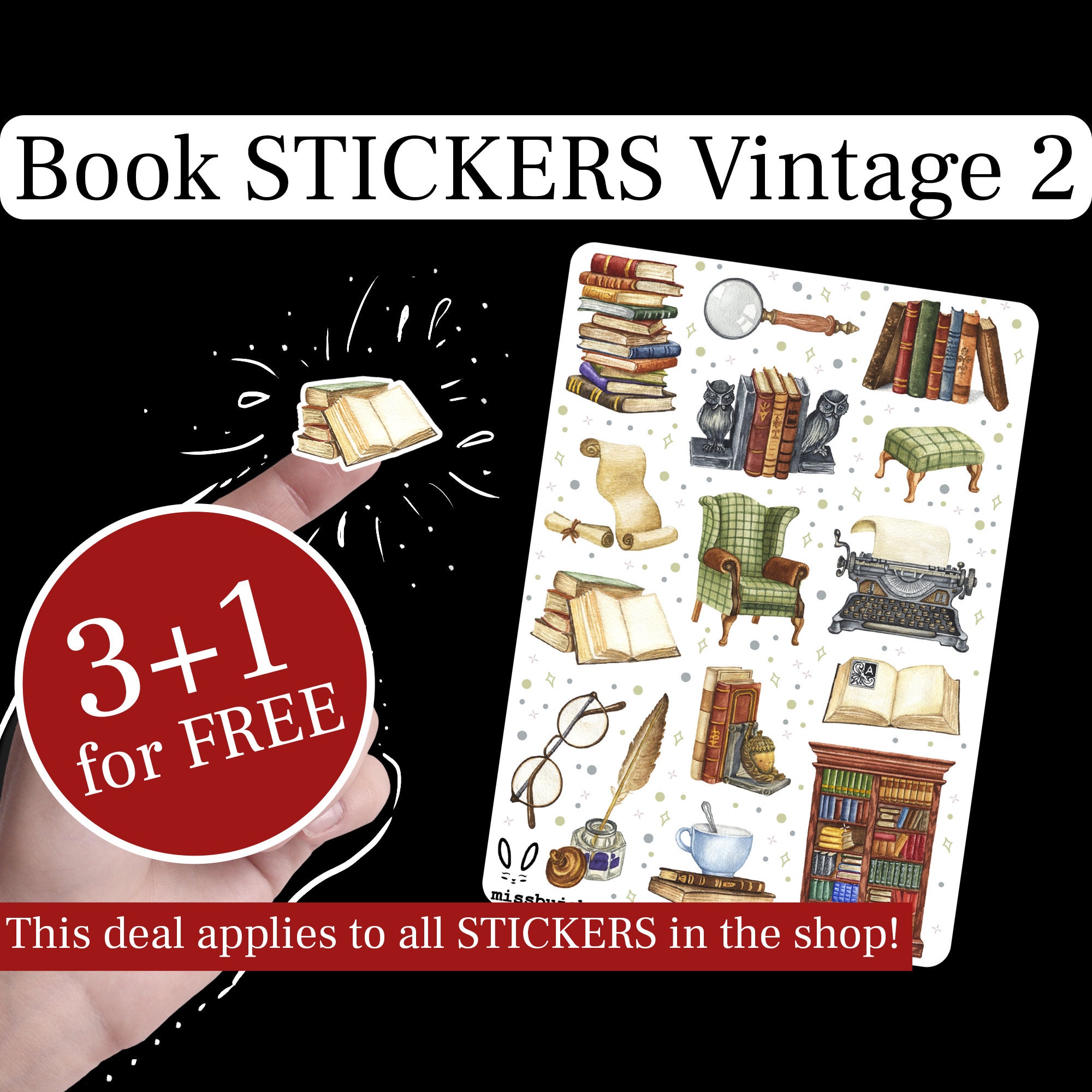 BOOK Stickers 2 Vintage Reading Stickers & Booknerd Stickers - Etsy