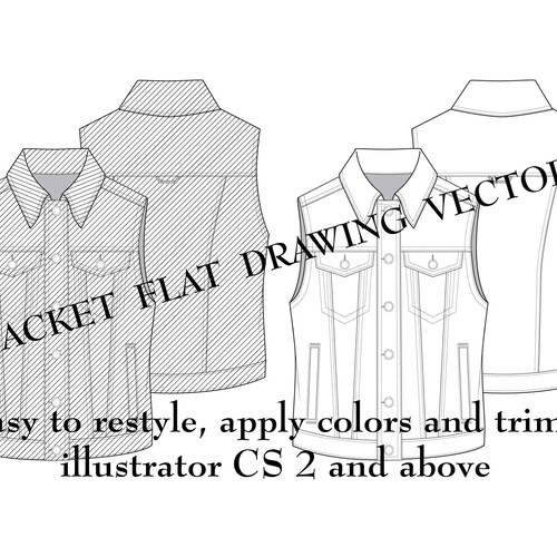 Vector Denim Jacket Flat Sketch for Adobe Illustrator - Etsy