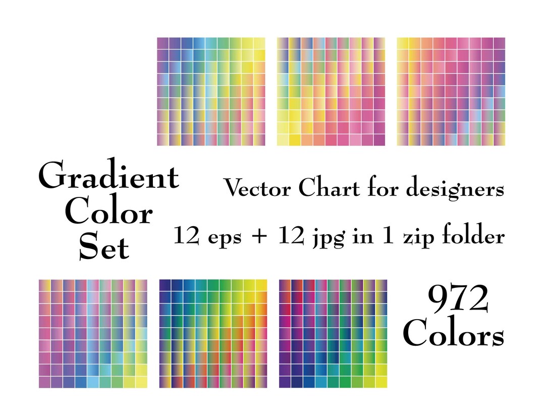 972 Colors Vector Gradient Color Chart - Etsy