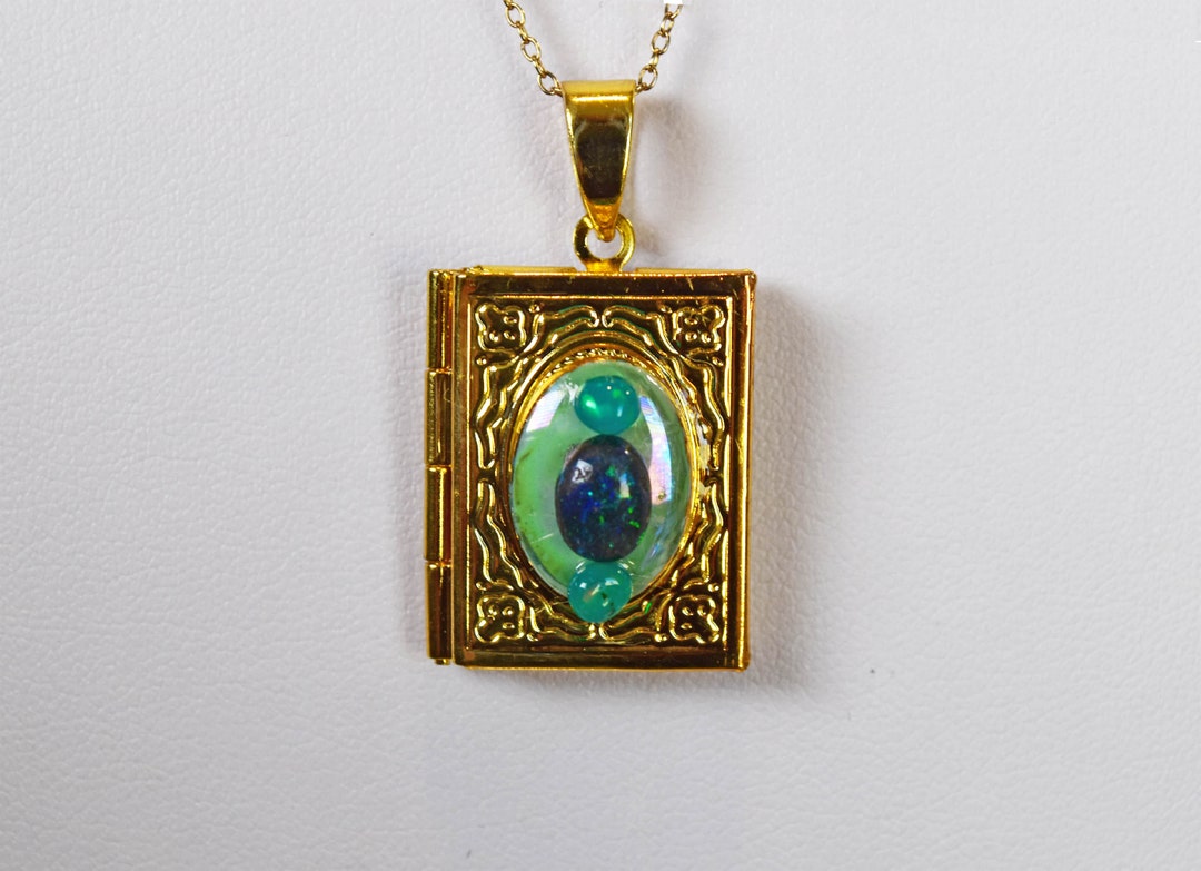 Opal Set Photo Locket Pendant and Chain. Genuine Australian Black Opal ...
