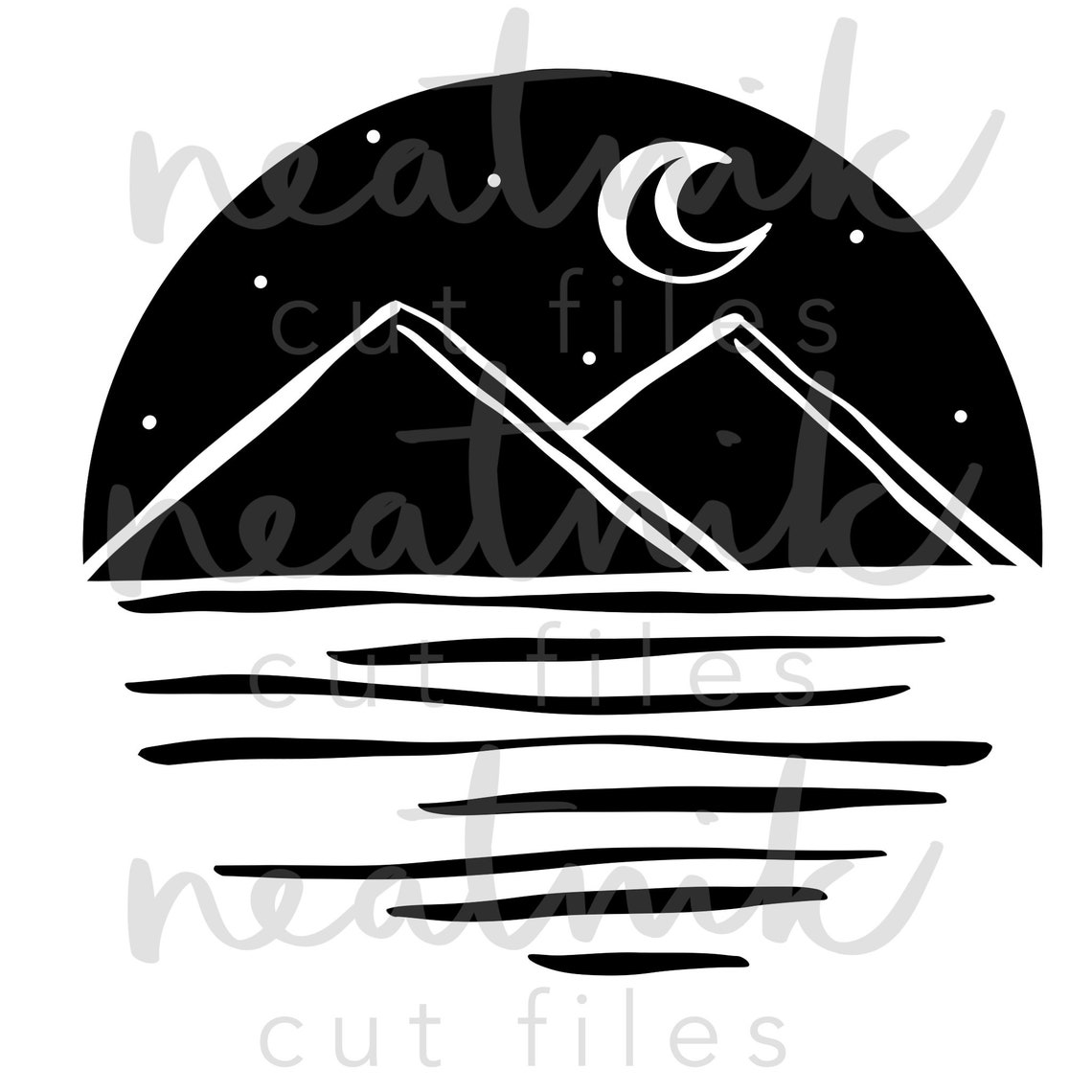 Mountains Svg Moon Svg Lake Svg Outdoor Life Hand Drawn Design Svg Dxf ...