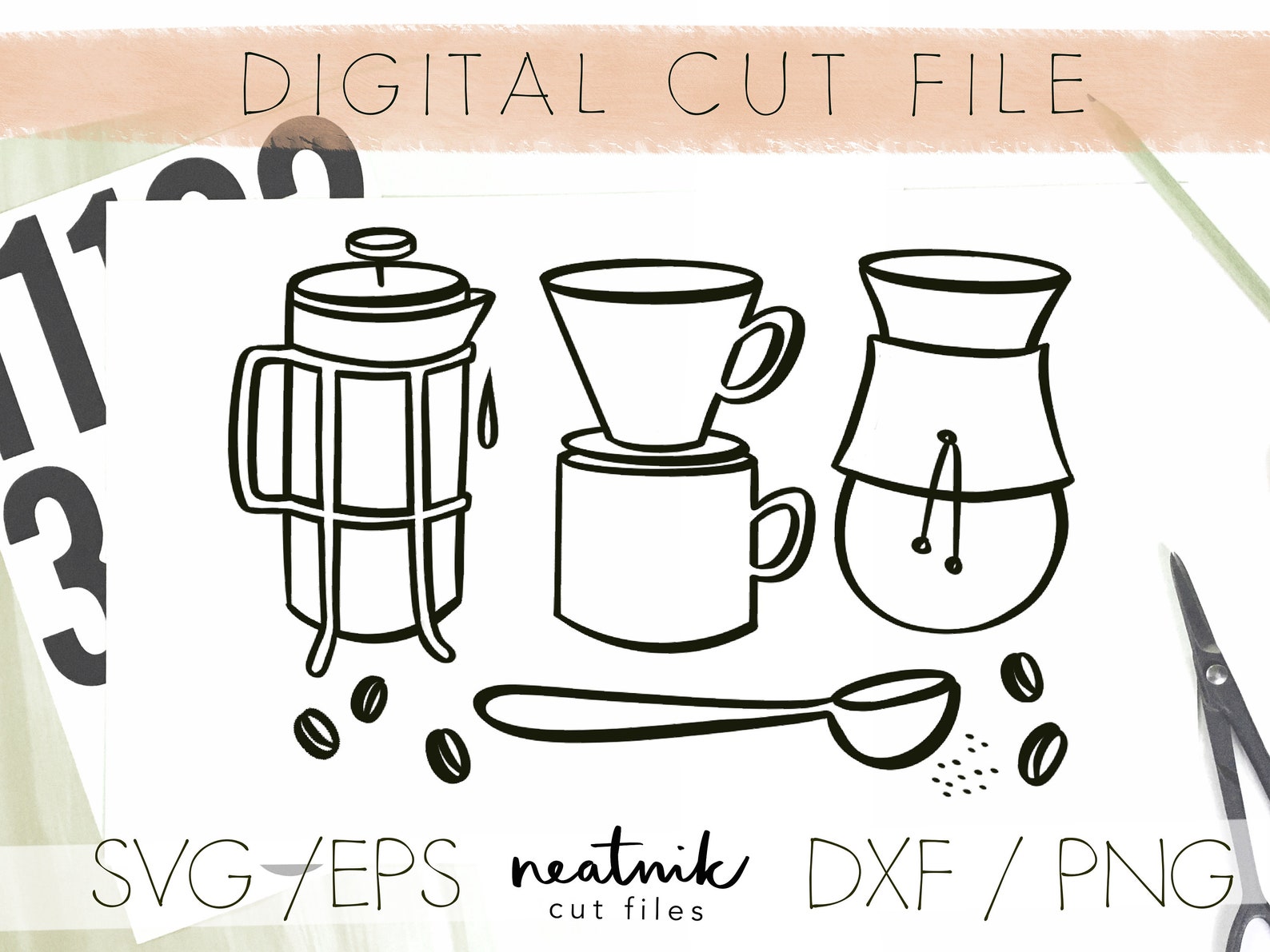Coffee SVG Pour Over SVG French Press Svg Carafe SVG Coffee Beans Svg ...