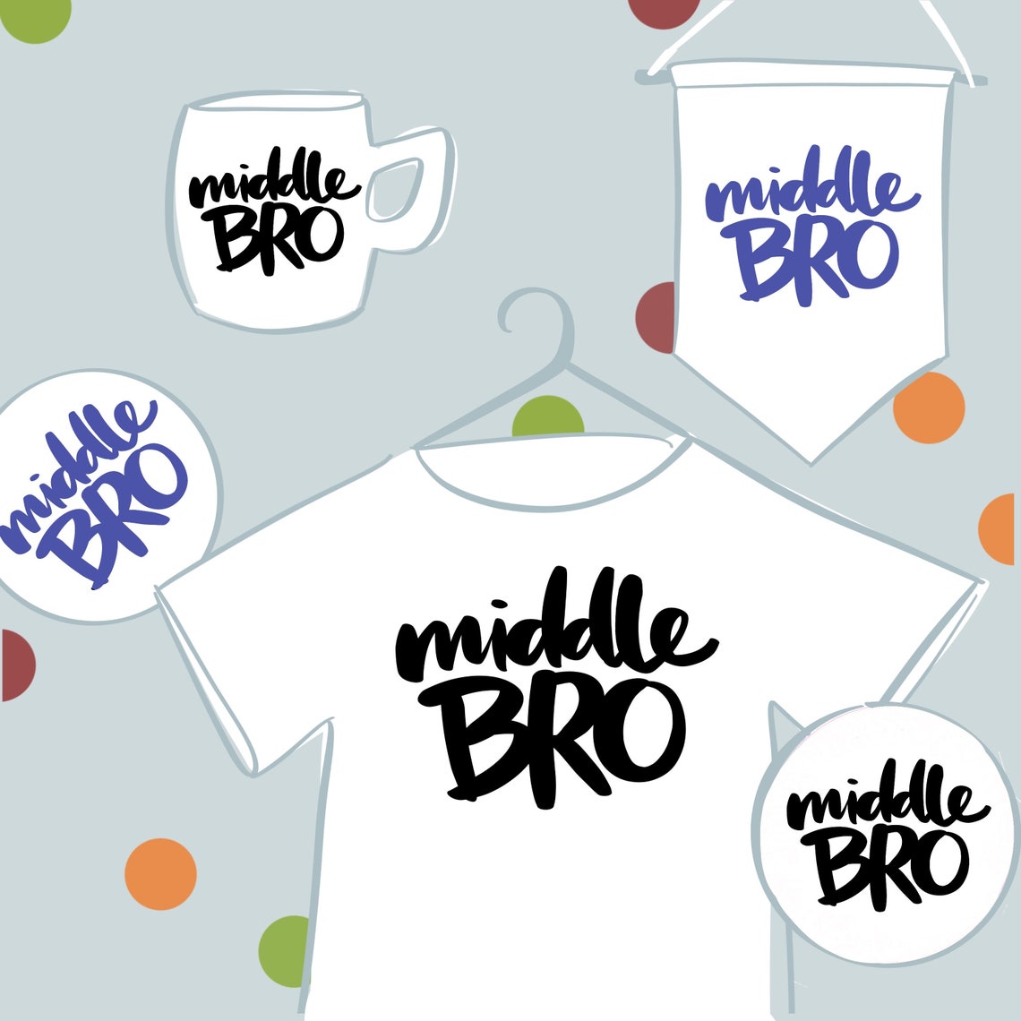 Middle Bro SVG Brother Svg Brother Tshirt Baby Shower Svg Black Ink Fat ...