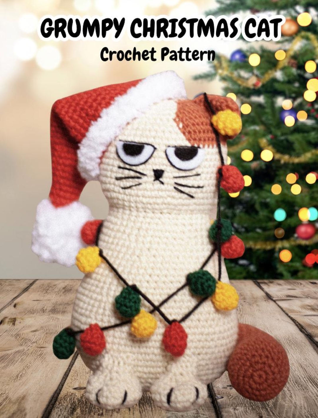 PDF Crochet Pattern - Grumpy Christmas Cat With Lights | Easy Fun - Etsy