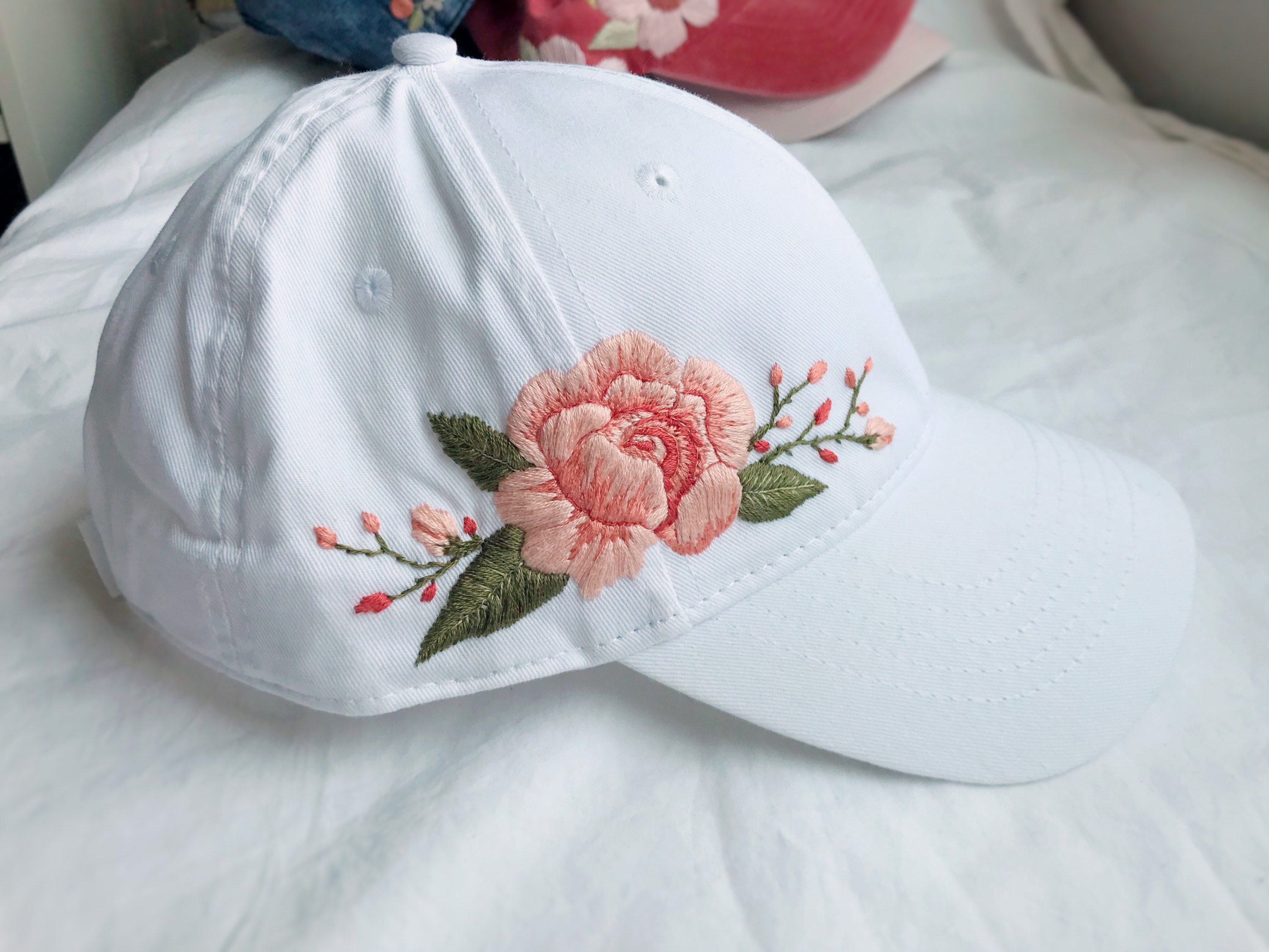 Floral Embroidered Hat, Womens Embroidered Ball Cap, Embroidered Hat ...