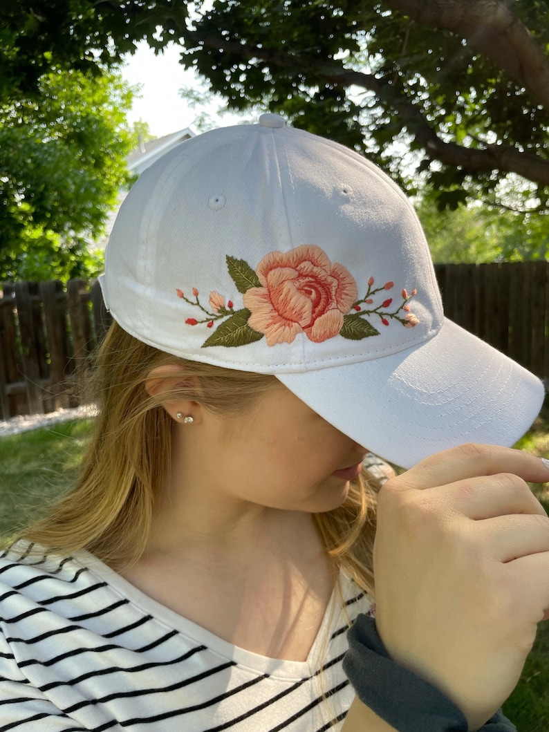 Floral Embroidered Hat, Womens Embroidered Ball Cap, Embroidered Hat ...